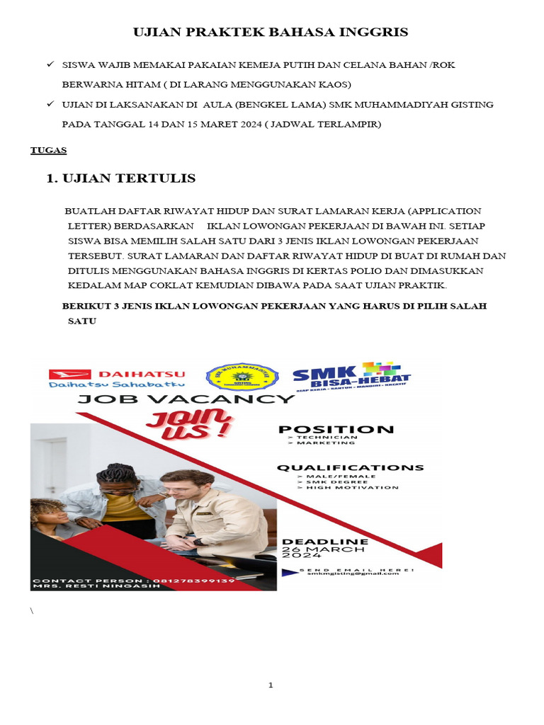 Ujian Praktek Bahasa Inggris SMK | PDF