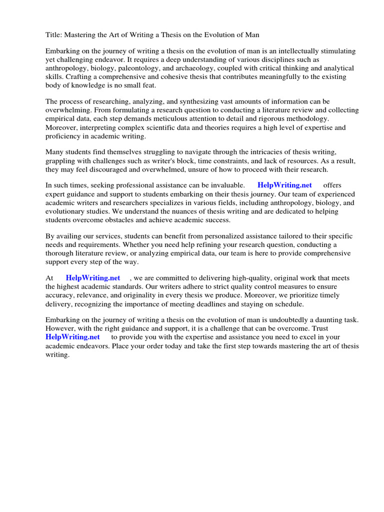 Thesis On Evolution of Man | PDF | Homo | Human Evolution