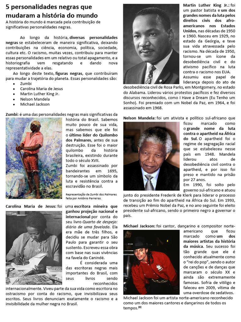 5 personalidades negras que mudaram a história do mundo | PDF ...