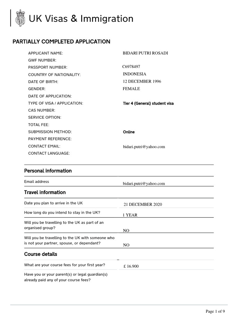 Blank Form Visa Student UK | PDF