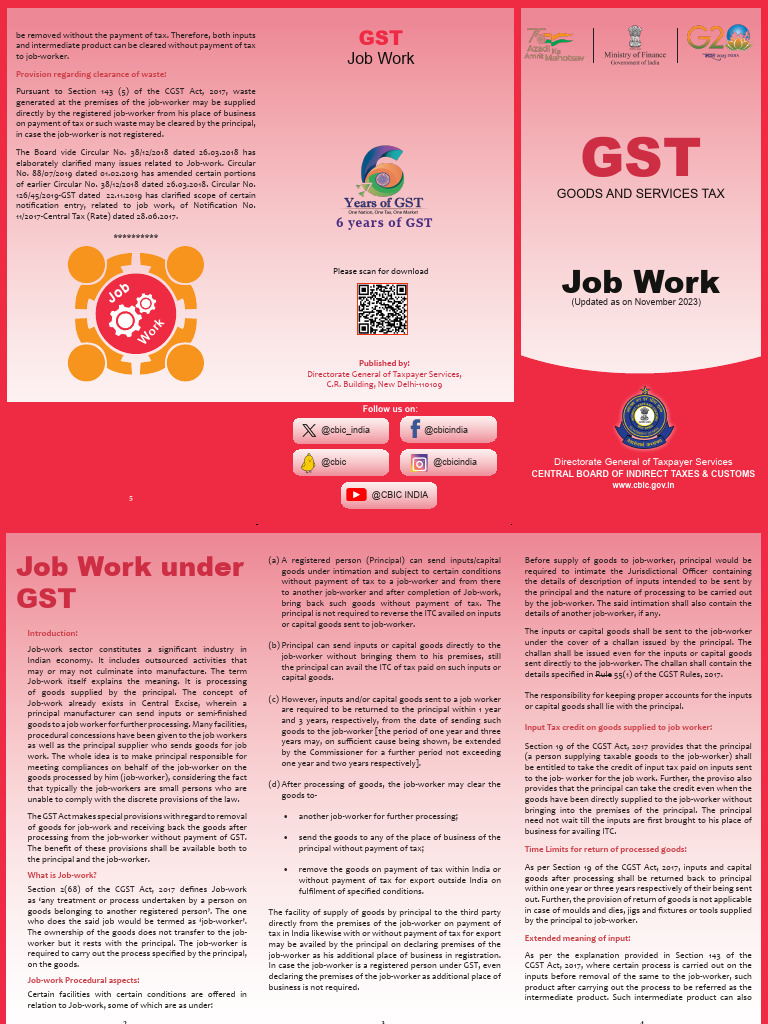 Job Work Under GST - Nov | PDF | Taxes | Economies