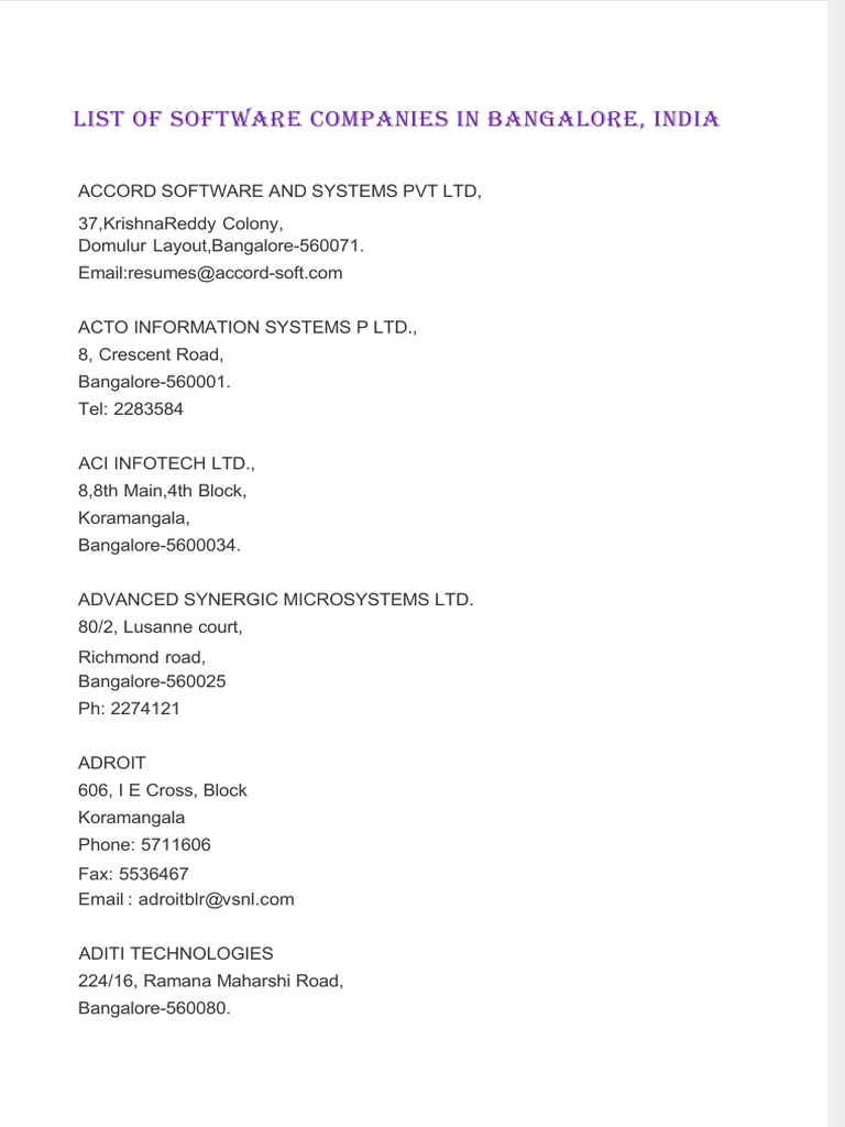 Dokumen - Tips - List of Software Companies in Bangalore | Download Free PDF | Computing | Companies