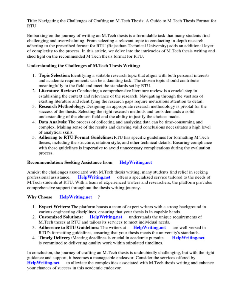 M.tech Thesis Format For Rtu | PDF | Science & Mathematics | Technology ...
