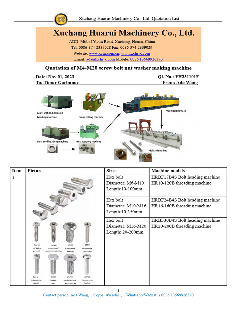 M6-M20 Bolt and Nut Making Machine - Huarui | PDF | Screw | Belt ...