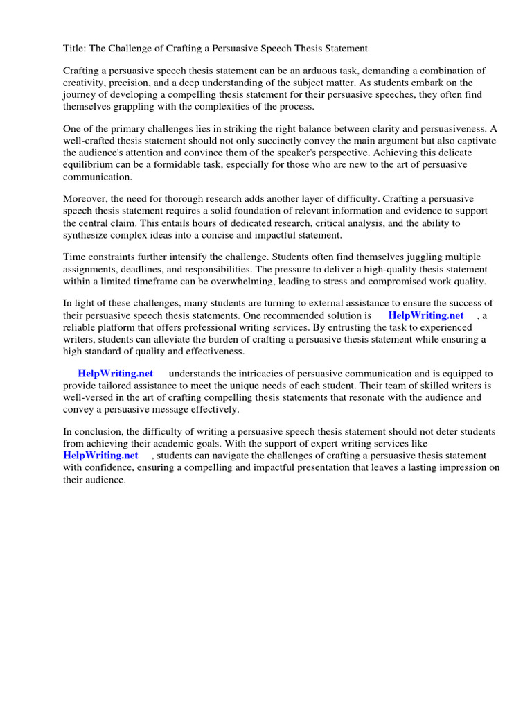 Persuasive Speech Thesis Statement | PDF