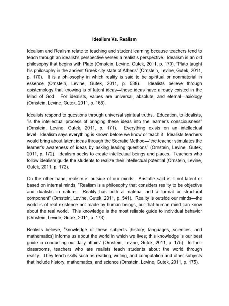 Idealism Vs Realism | PDF | Idealism | Philosophical Realism