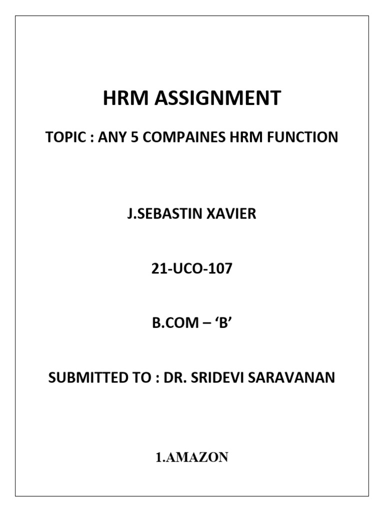 HRM Assignment: Topic: Any 5 Compaines HRM Function | PDF