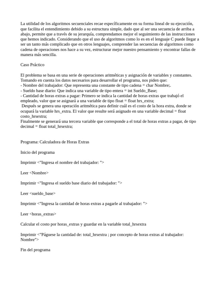 Algoritmos Secuenciales en C: Ejemplo Práctico | PDF | Algoritmos ...