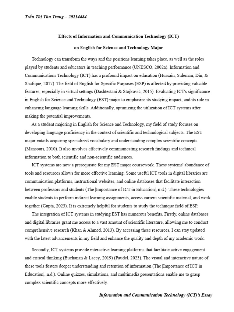 Essay-Task2-Trần Thị Thu Trang-20214484 | PDF | Educational Technology | Learning