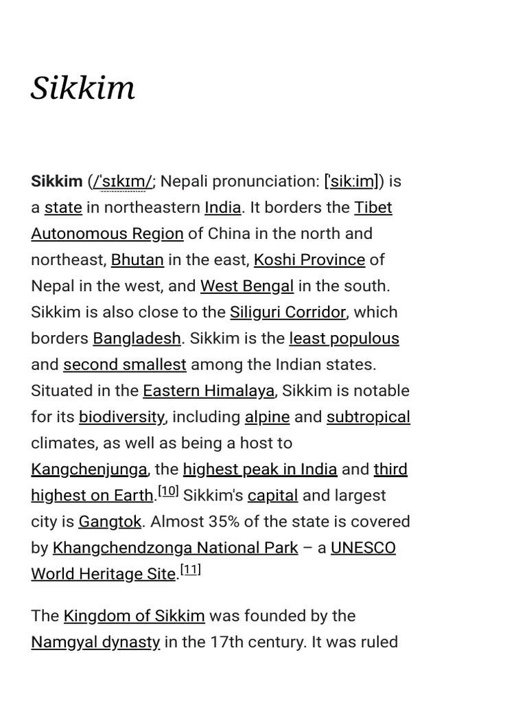 Sikkim - Wikipedia | PDF