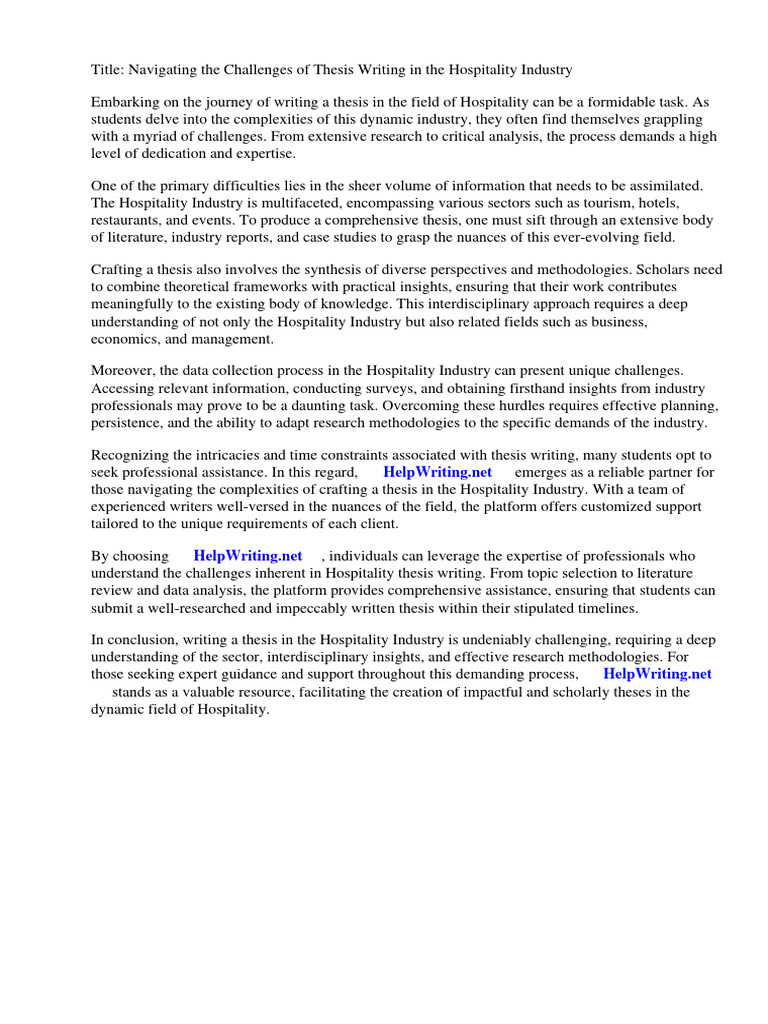 Sample Thesis Hospitality Industry | PDF