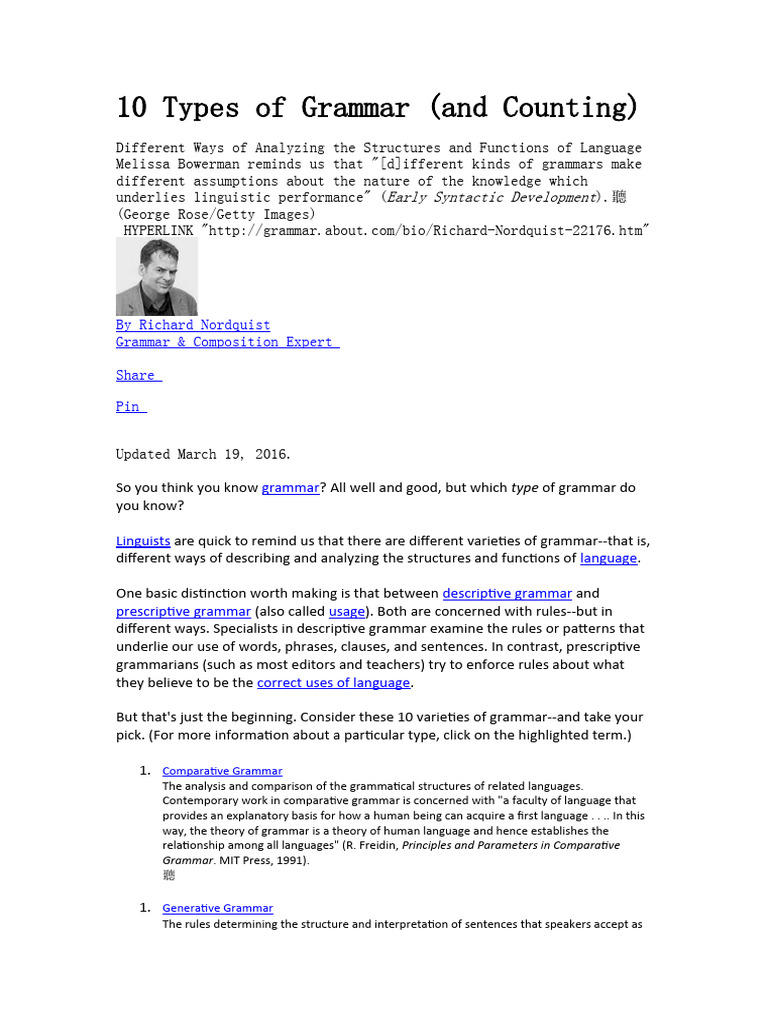 10 Types of Grammar | PDF | Syntax | Linguistics