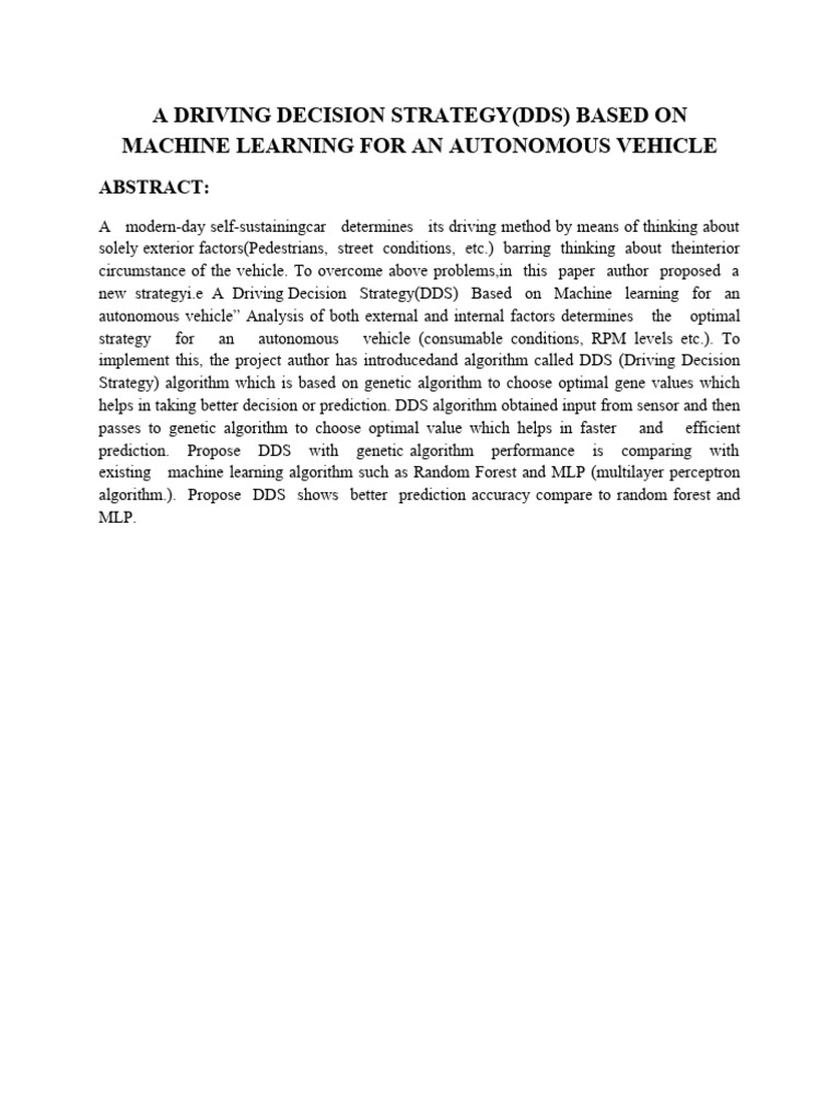 A Driving Decision Strategy (DDS) Based On Machine Learning For An ...