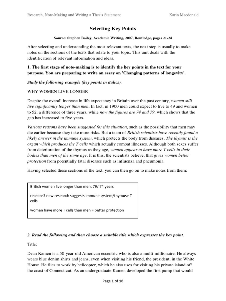 Research, Note-Making and Thesis Statements | PDF