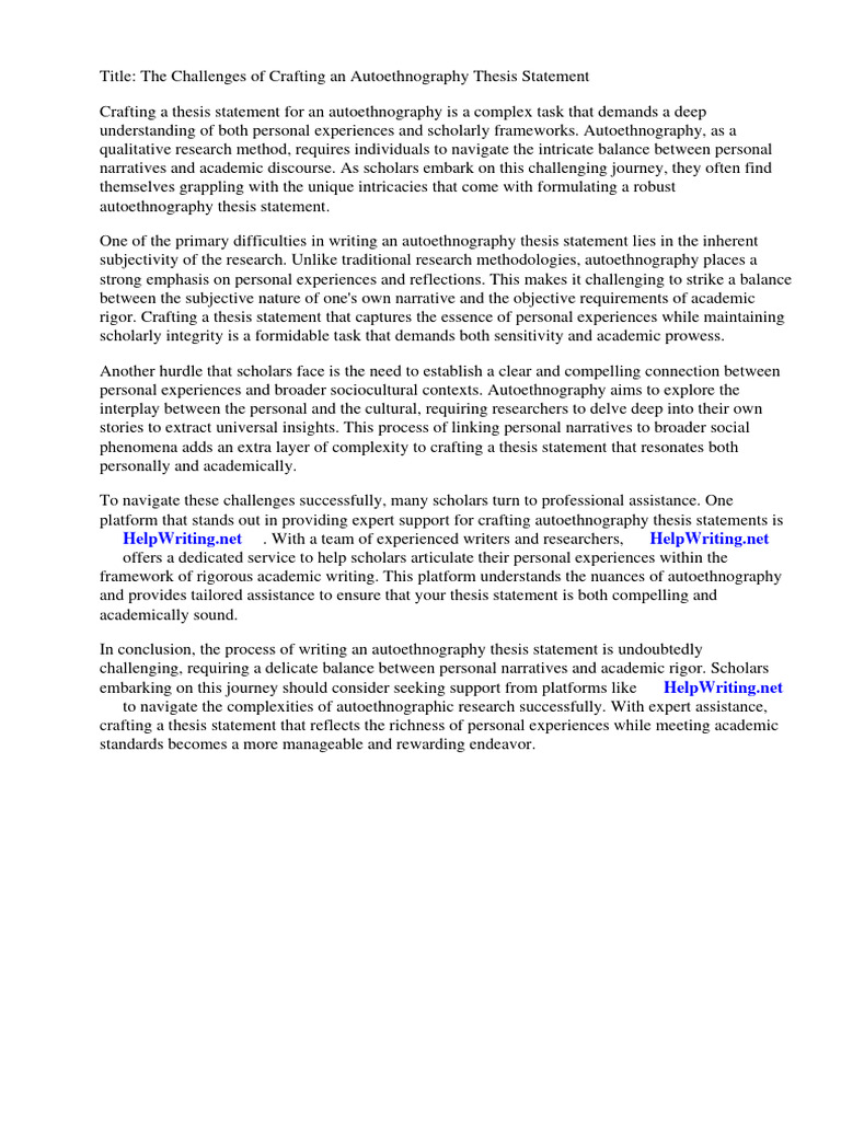 Autoethnography Thesis Statement | PDF | Thesis | Essays
