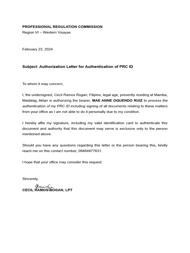 PRC Authorization Letter | PDF