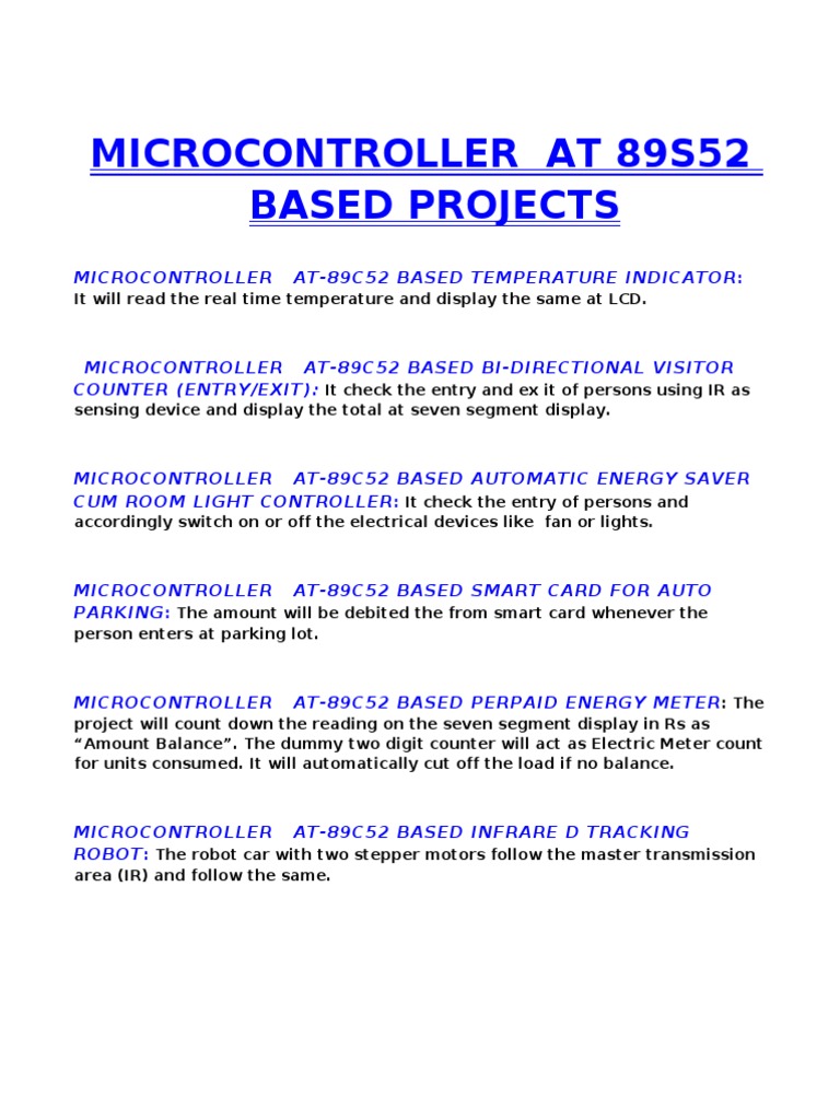 MICROCONTROLLER AT-89C52 GÇô AT 89S52 BASED PROJECTS | PDF