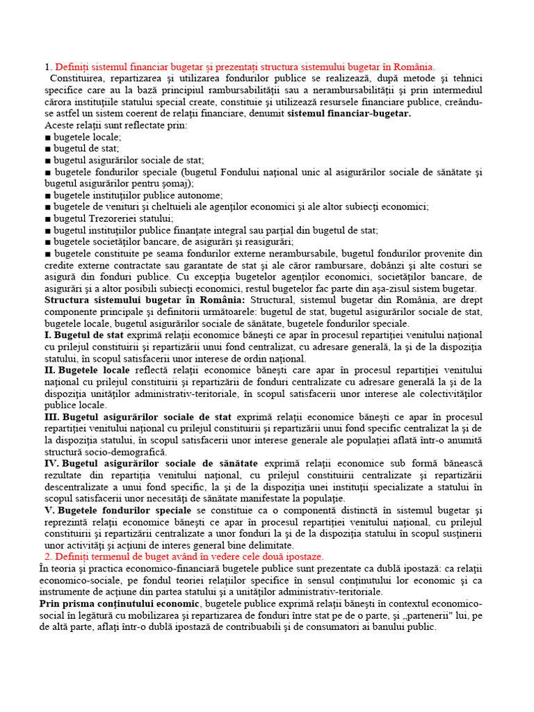 Întrebări Examen Buget Și Trezorerie | PDF