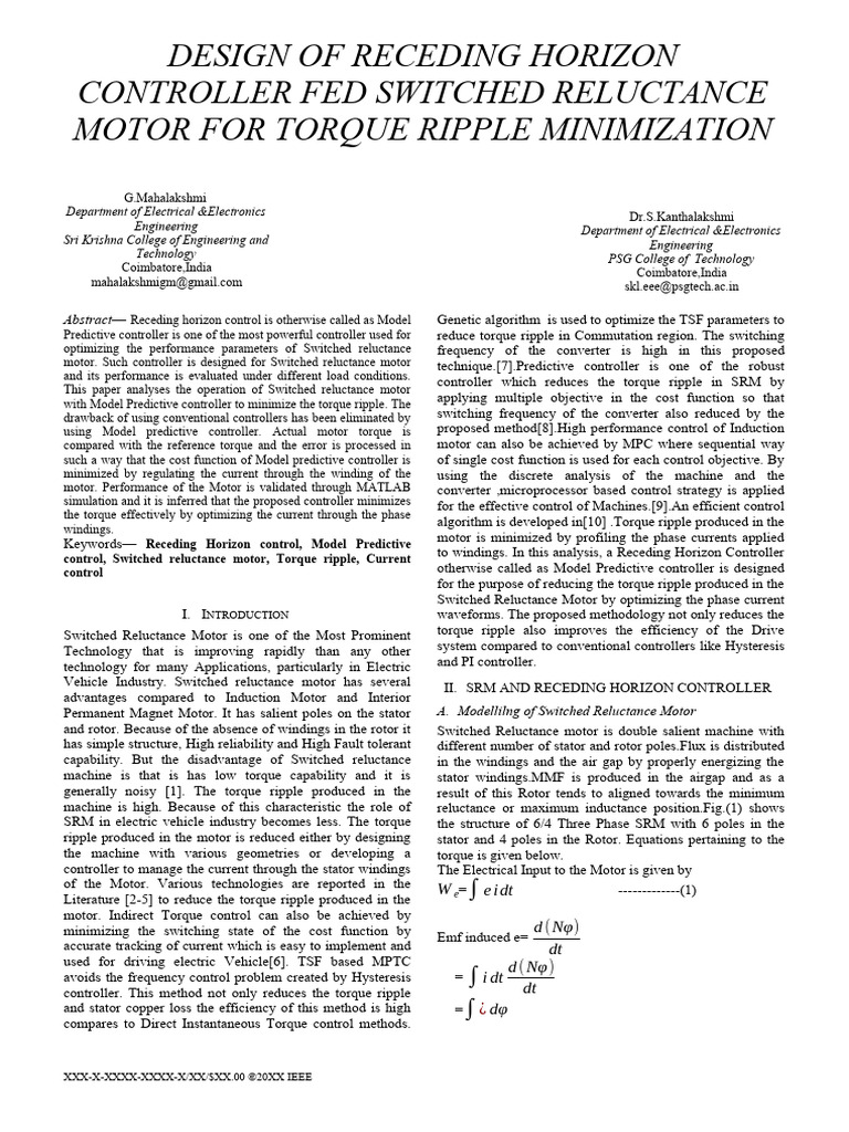 MPC Paper-Ieee Format | PDF | Electric Motor | Physical Sciences