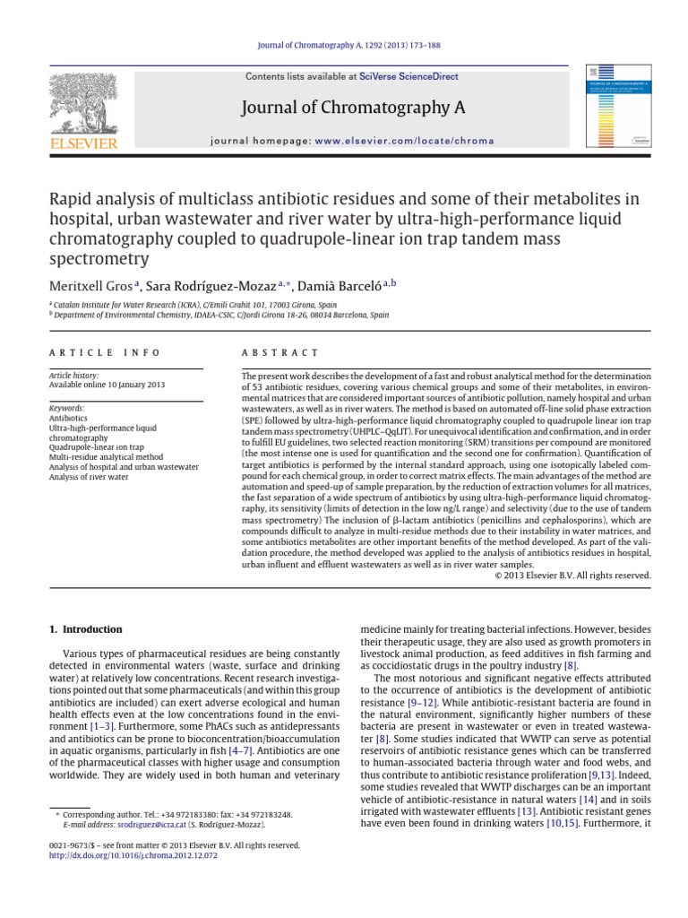 Journal of Chromatography A:, Sara Rodríguez-Mozaz, Damià Barceló | PDF
