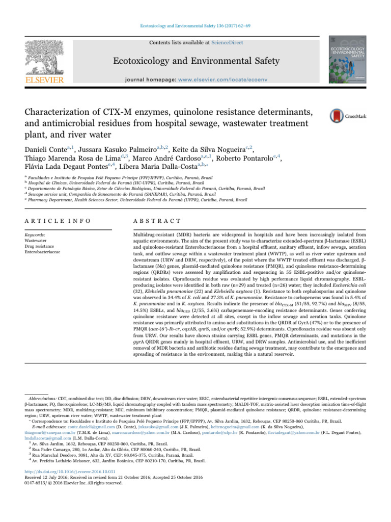 13. Characterization of CTX-M enzymes, quinolone resistance determinants, and antimicrobial ...