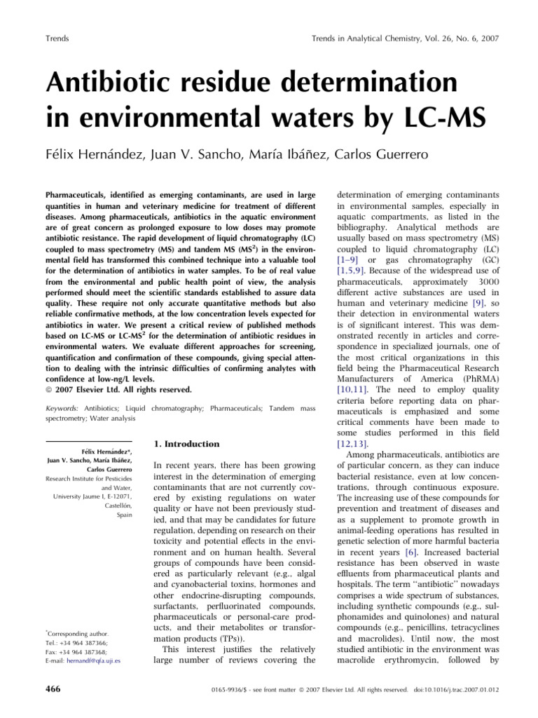Antibiotic Residue Determination in Environmental Waters by LC-MS | PDF ...