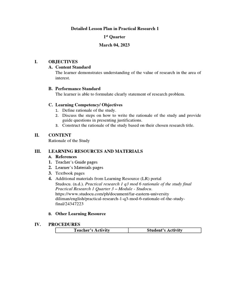 dlp (March 4) - Rationale of the Study | PDF | Reason | Knowledge