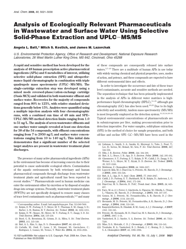 Analysis of Ecologically Relevant Pharmaceuticals in Wastewater and Surface Water Using ...