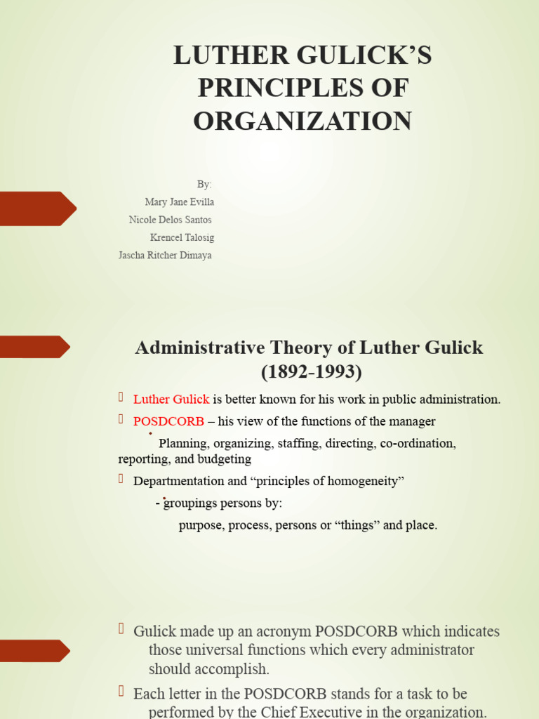 Luther Gulick'S Principles of Organization | PDF | Government | Business