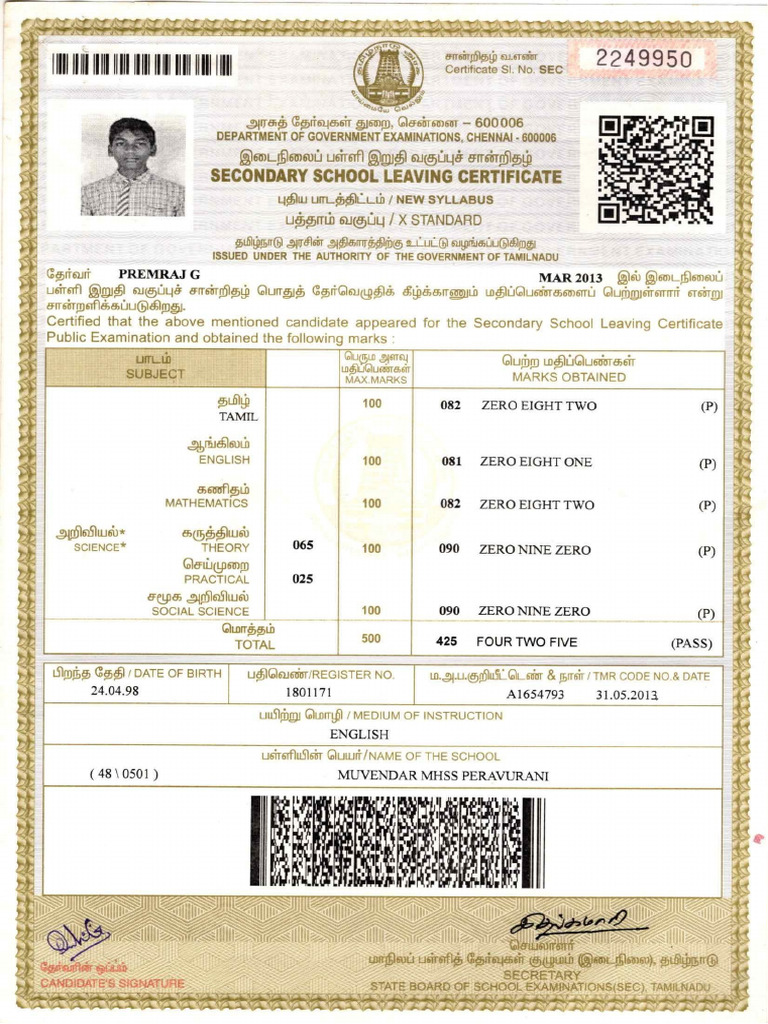 10th Mark Sheet | PDF