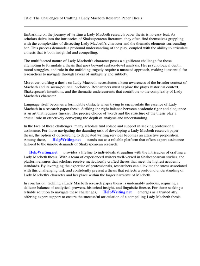 Crafting a Lady Macbeth Thesis | PDF | Macbeth