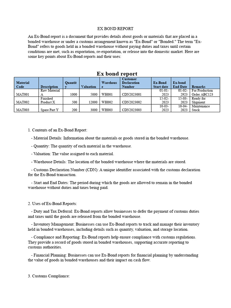 Ex Bond Report | PDF | Customs | Warehouse