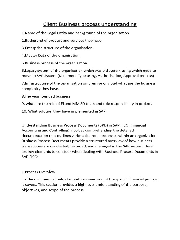 Client Business Process Understanding | PDF