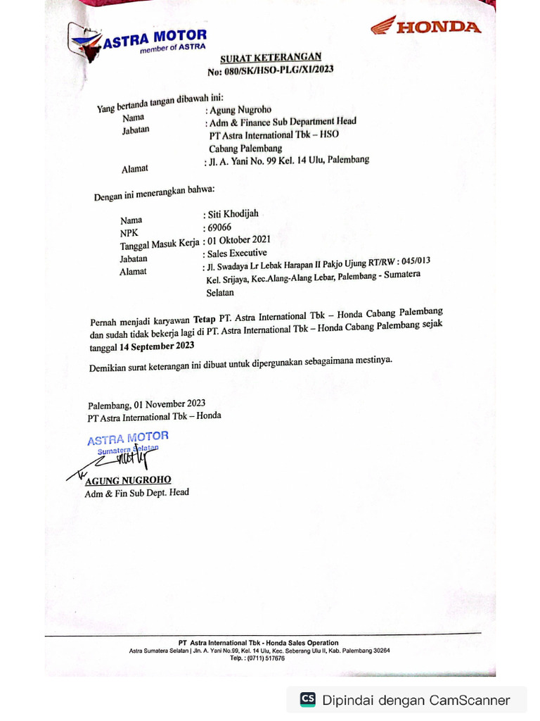 Dijah Parklaring | PDF