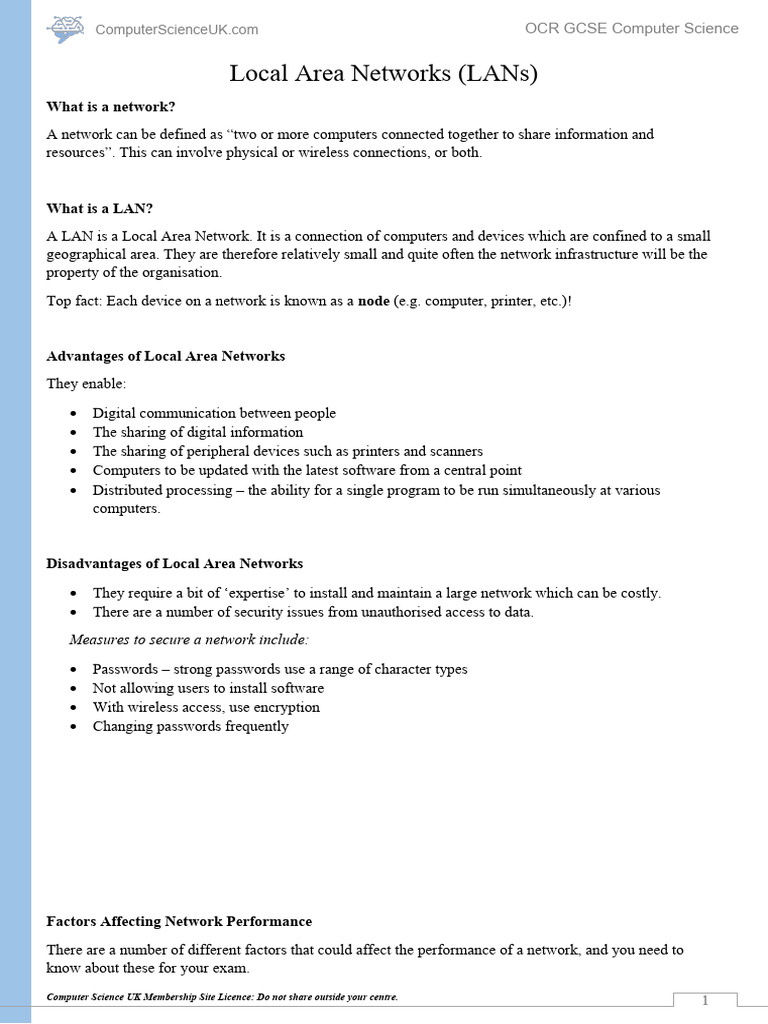 1.3.1a Networks and Topologies (LANs) - Workbook | PDF
