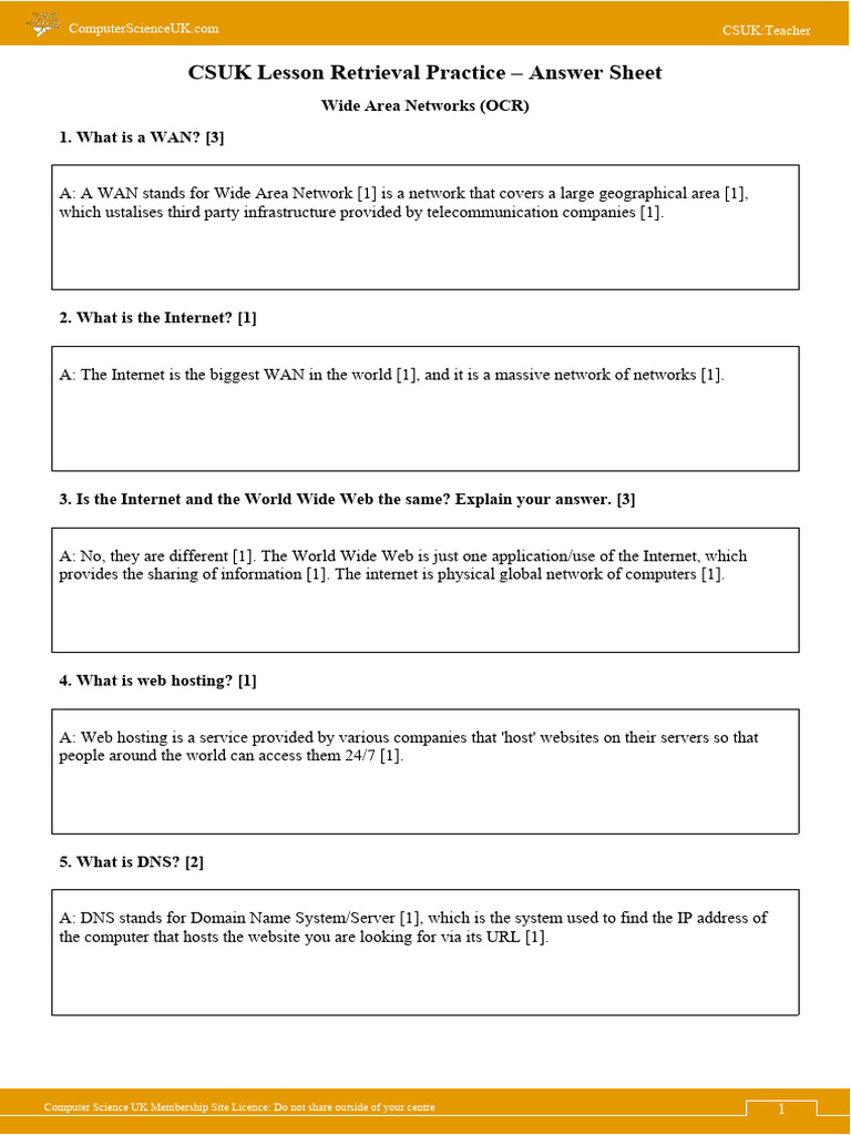 1.3.1b Lesson Retrieval Practice Answers | PDF | Computer Network | World Wide Web