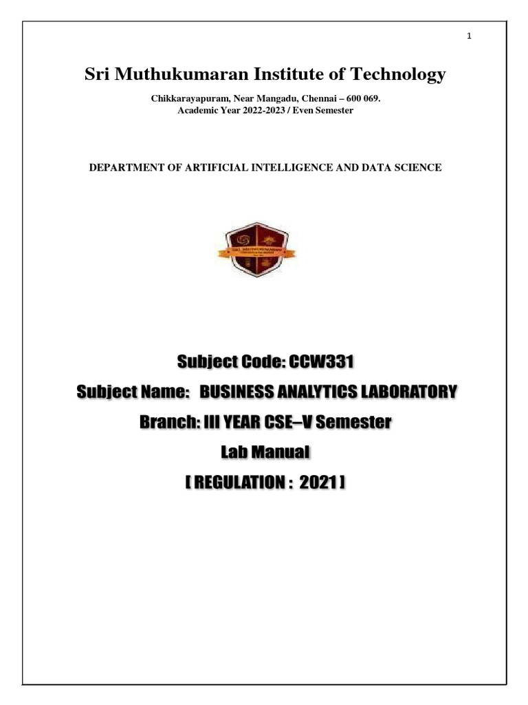 Business Analytics Lab Manual-Ai | PDF