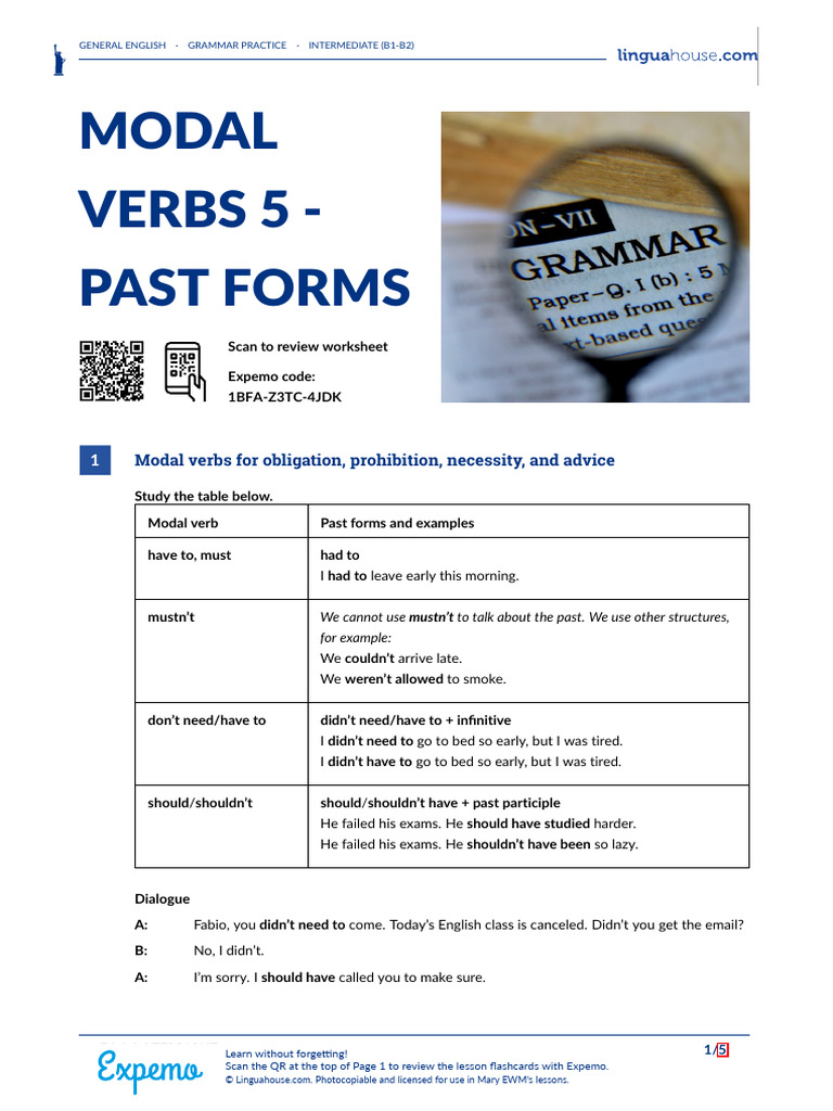 Modal Verbs 5 Past Forms American English Teacher | PDF | Verb