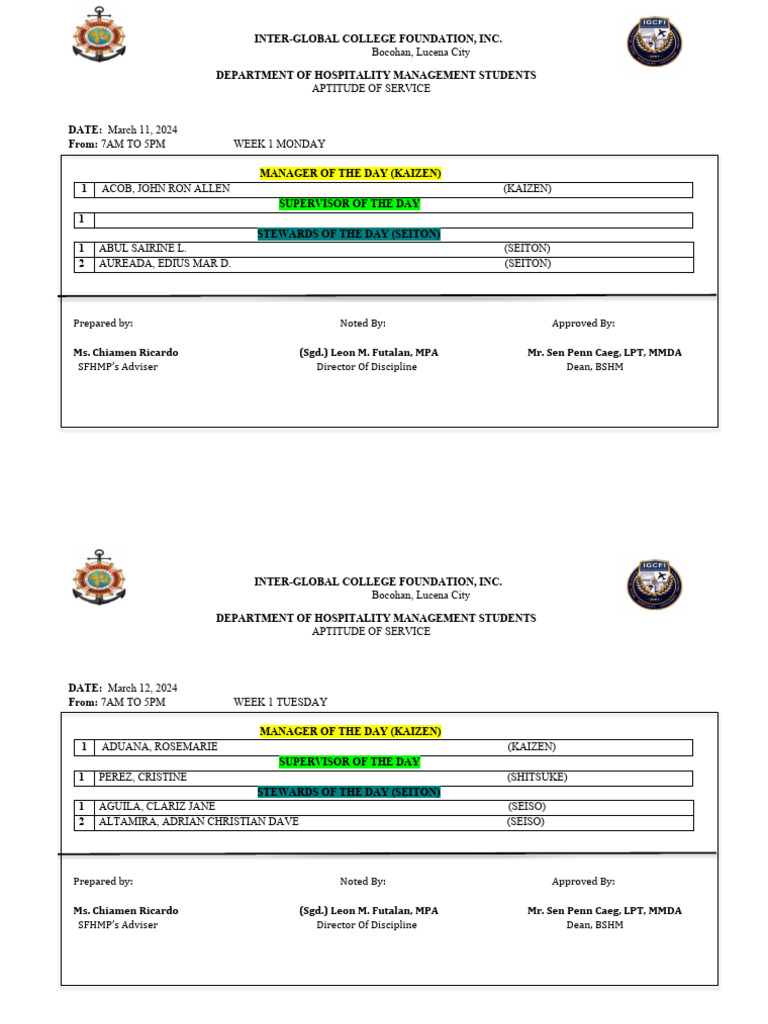 Schedule For Afs Duty 2024 | PDF