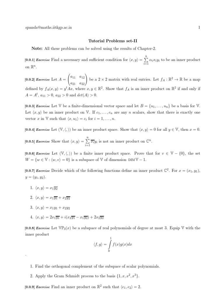Tutorial Problem Set-II | PDF | Vector Space | Linear Subspace