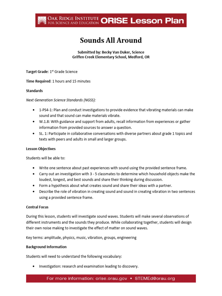 Sounds All Around Lesson Plan | PDF | Sound | Cognitive Science