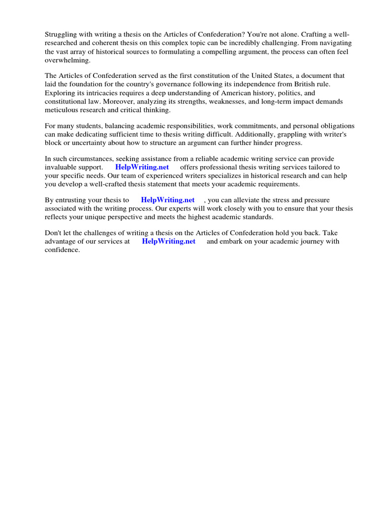 Articles of Confederation Thesis Statement | PDF | Ratification | Government