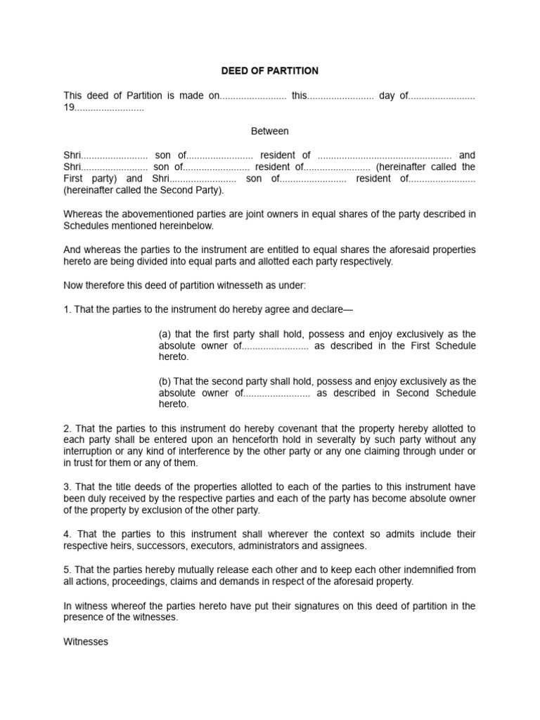 Deed of Partition | Download Free PDF | Deed | Land Law
