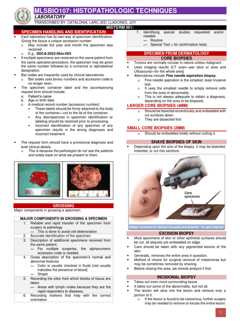 Histopathology Specimen Handling Guide | PDF | Biopsy | Cytopathology