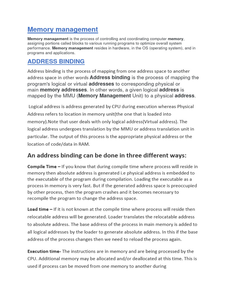 Memory Management: Address Binding | PDF | Library (Computing) | Computer Data Storage