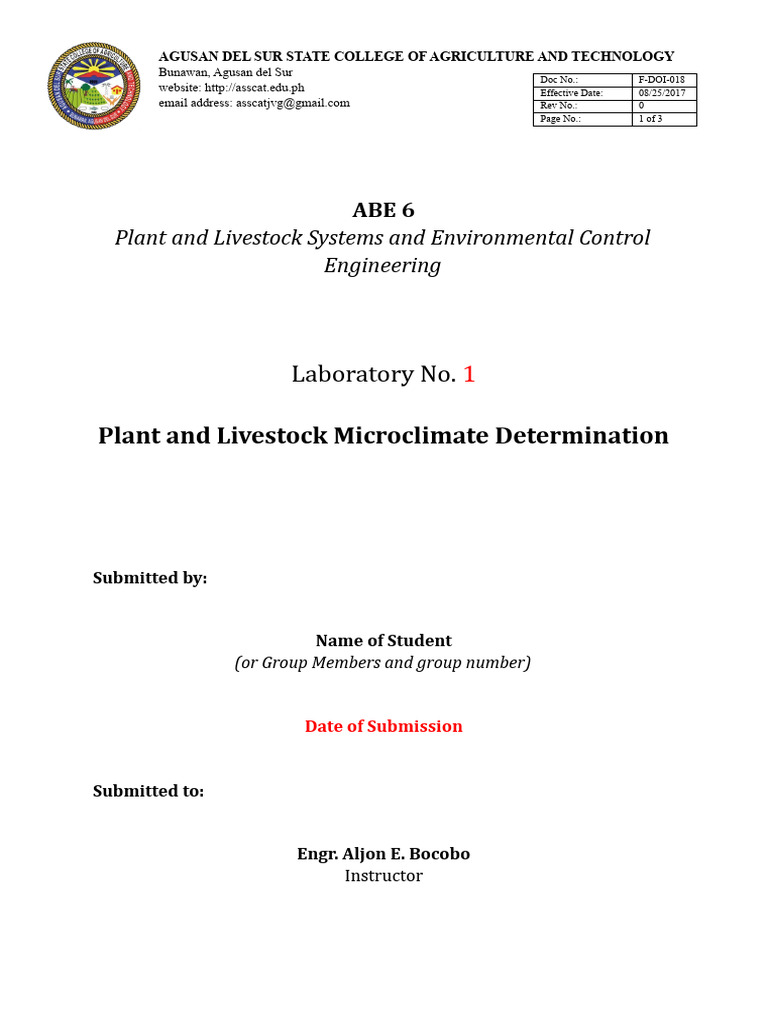 ABE 6 - Laboratory No. 1 (Sample Format) | PDF
