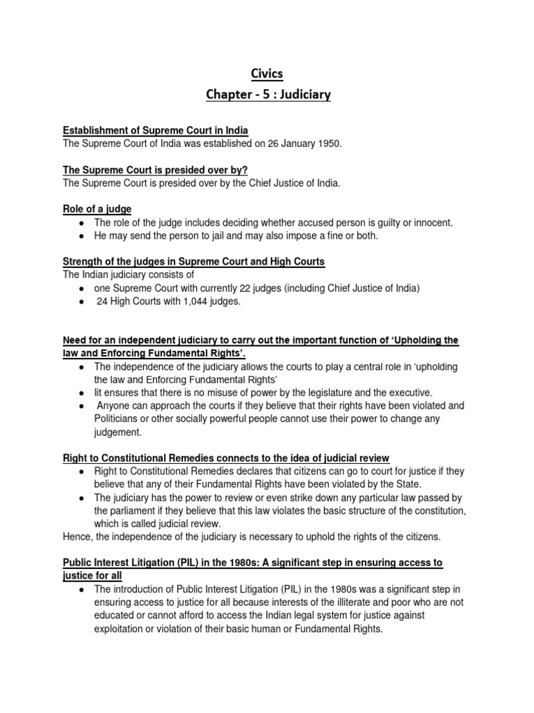Notes - Ch4 Judiciary | PDF | Supreme Court Of India | Judiciaries