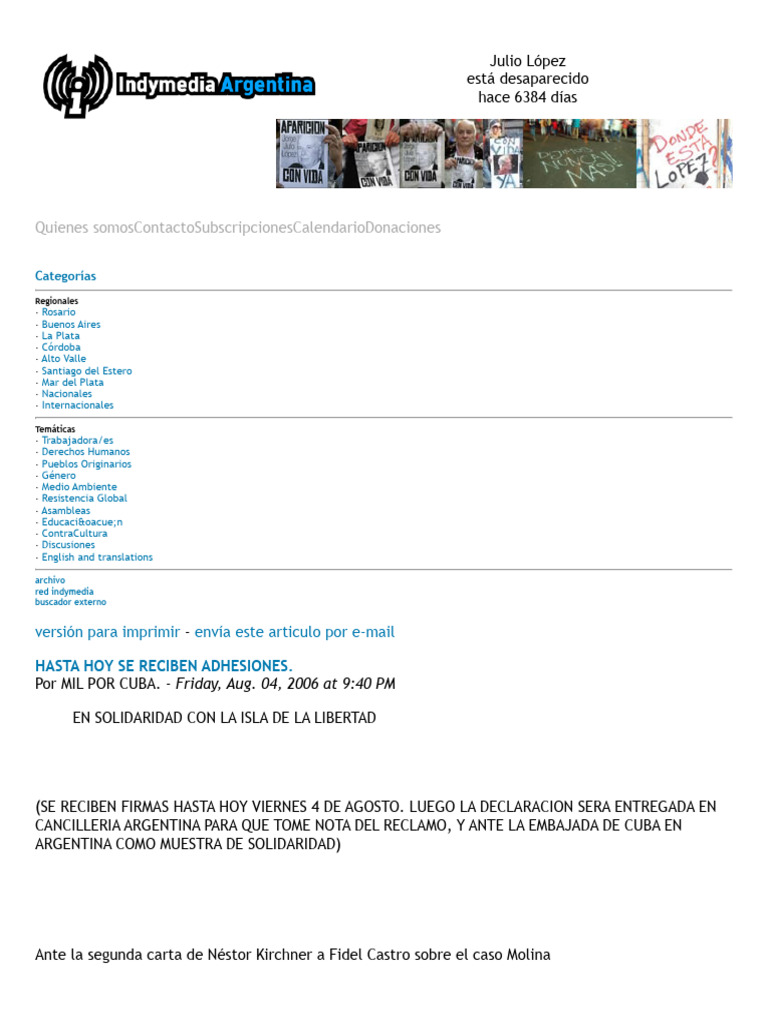 Declaración de Mil Por Cuba y Cesar Omaña Alcalá en 2006 | PDF | Cuba ...