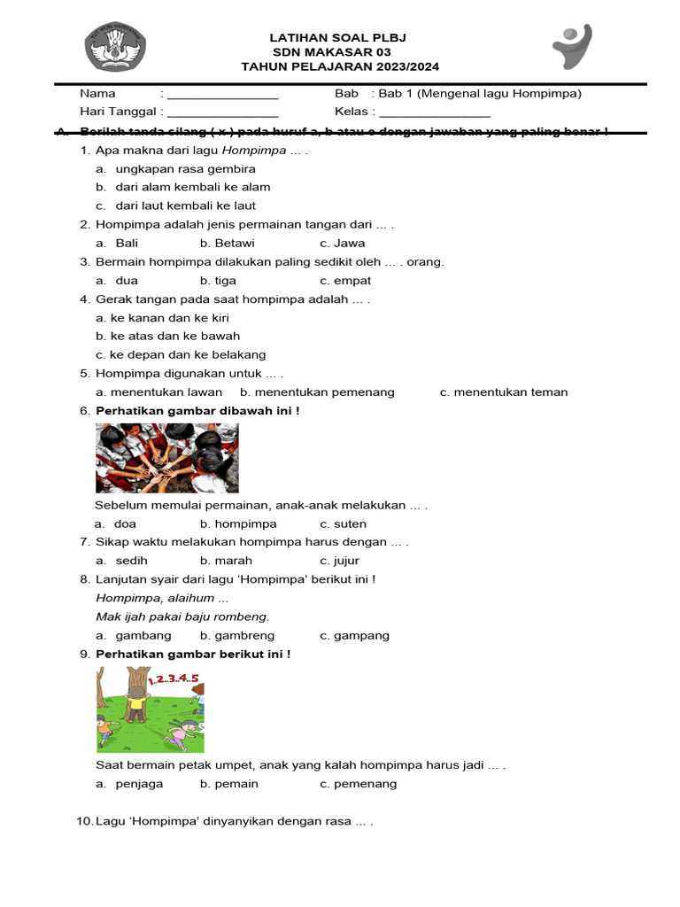 Soal PLBJ Kelas 1 Bab 1 | PDF