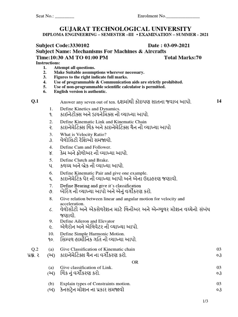 Gtu Diploma in Aeronautical 3330102 Summer 2021 | PDF